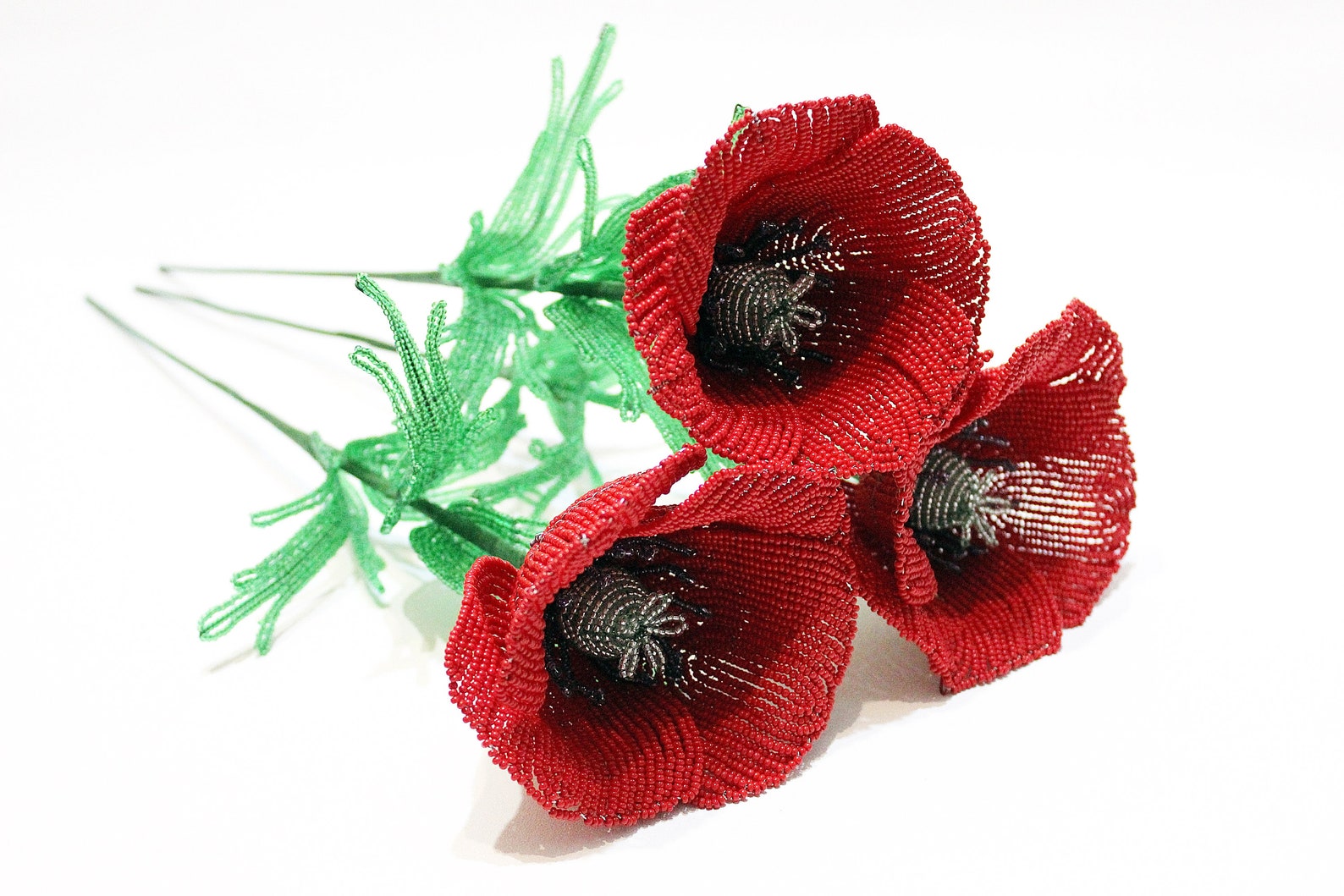 Red Poppies French Beaded Flower Beaded Poppies Artificial | Etsy