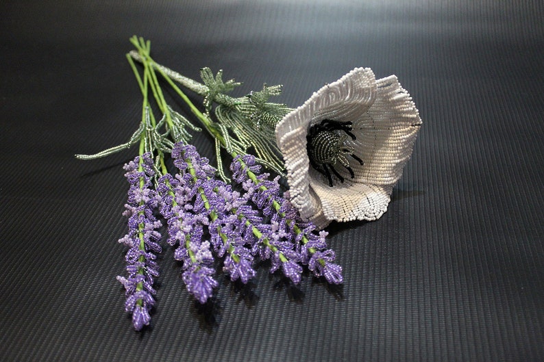 Lavender Poppy Bouquet Lavender Stems Poppy Stalk Set of 7 | Etsy