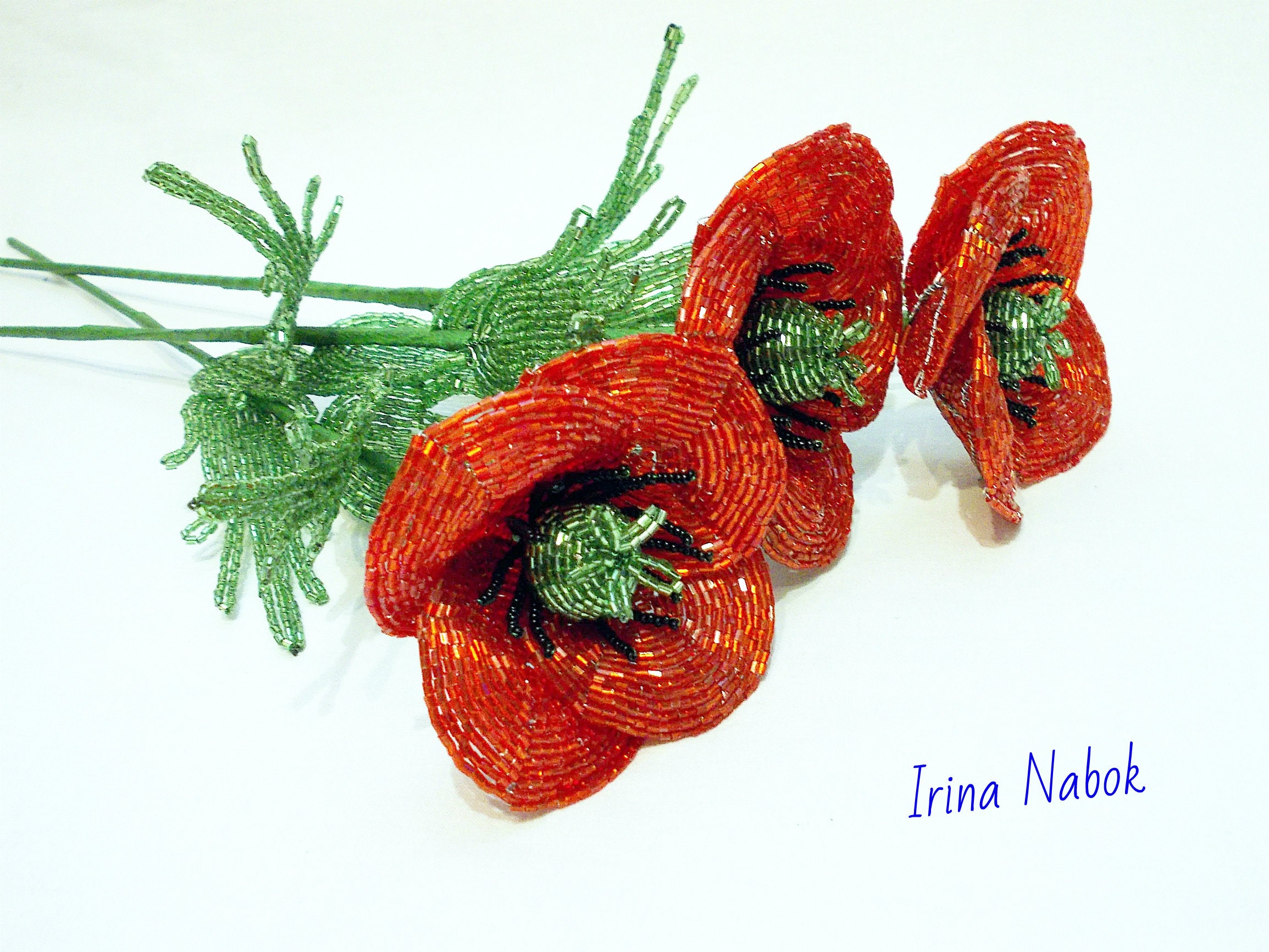 Red Poppies Set of 3 Poppies French Beaded Flowers Beaded - Etsy