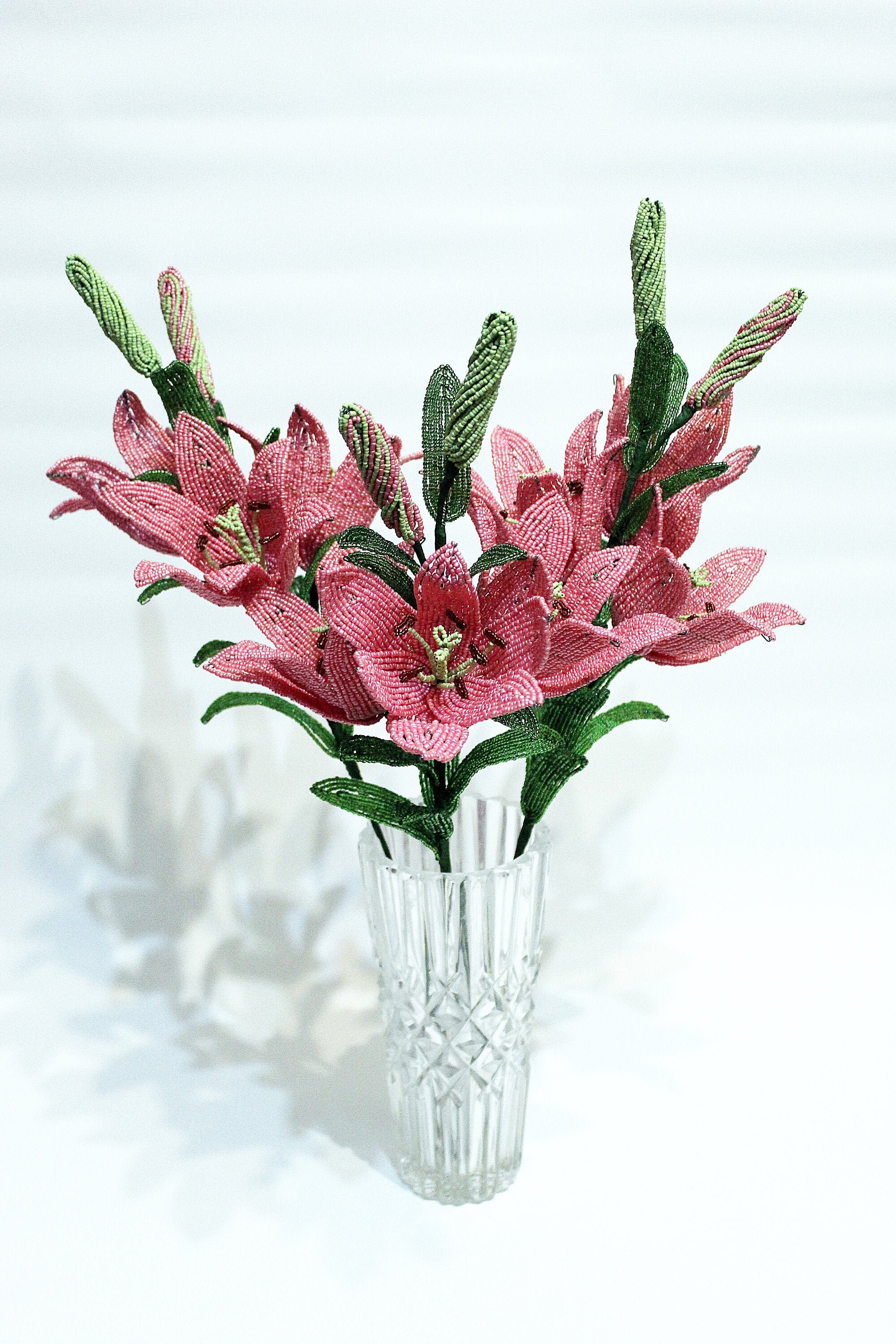 Bouquet of 3 branches of lilies french beaded flower beaded | Etsy