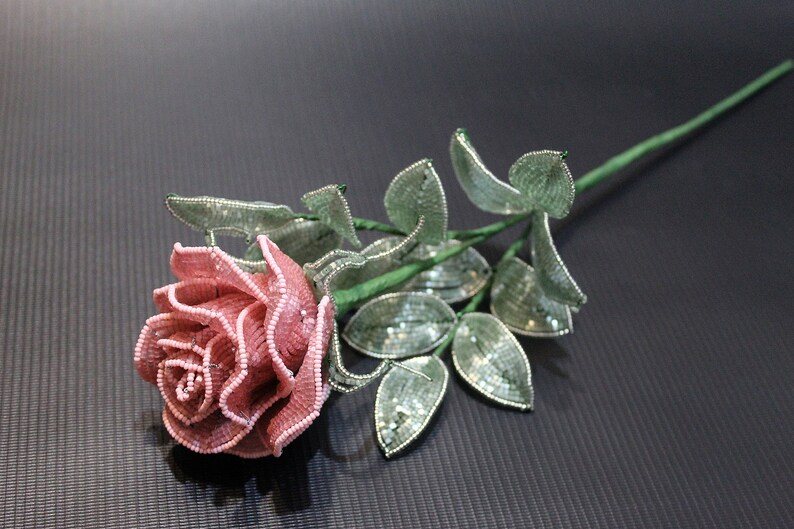 Beaded Rose Pink Rose Beaded Flower French Beaded Flower - Etsy