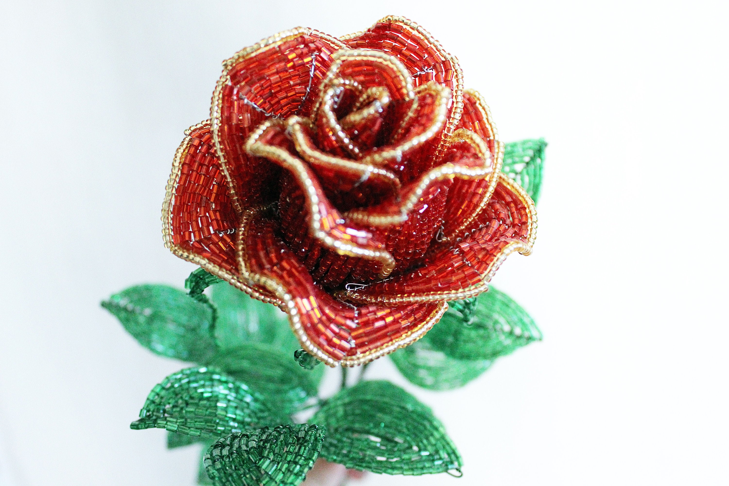 Red rose beaded red rose french beaded flower beaded rose | Etsy