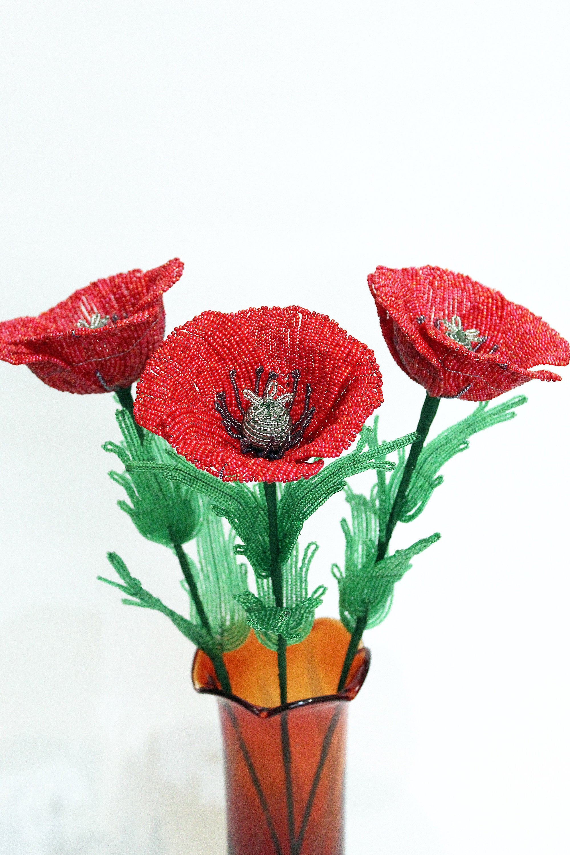 Poppy Bouquet French Beaded Flower Set of 3 Poppies Beaded - Etsy