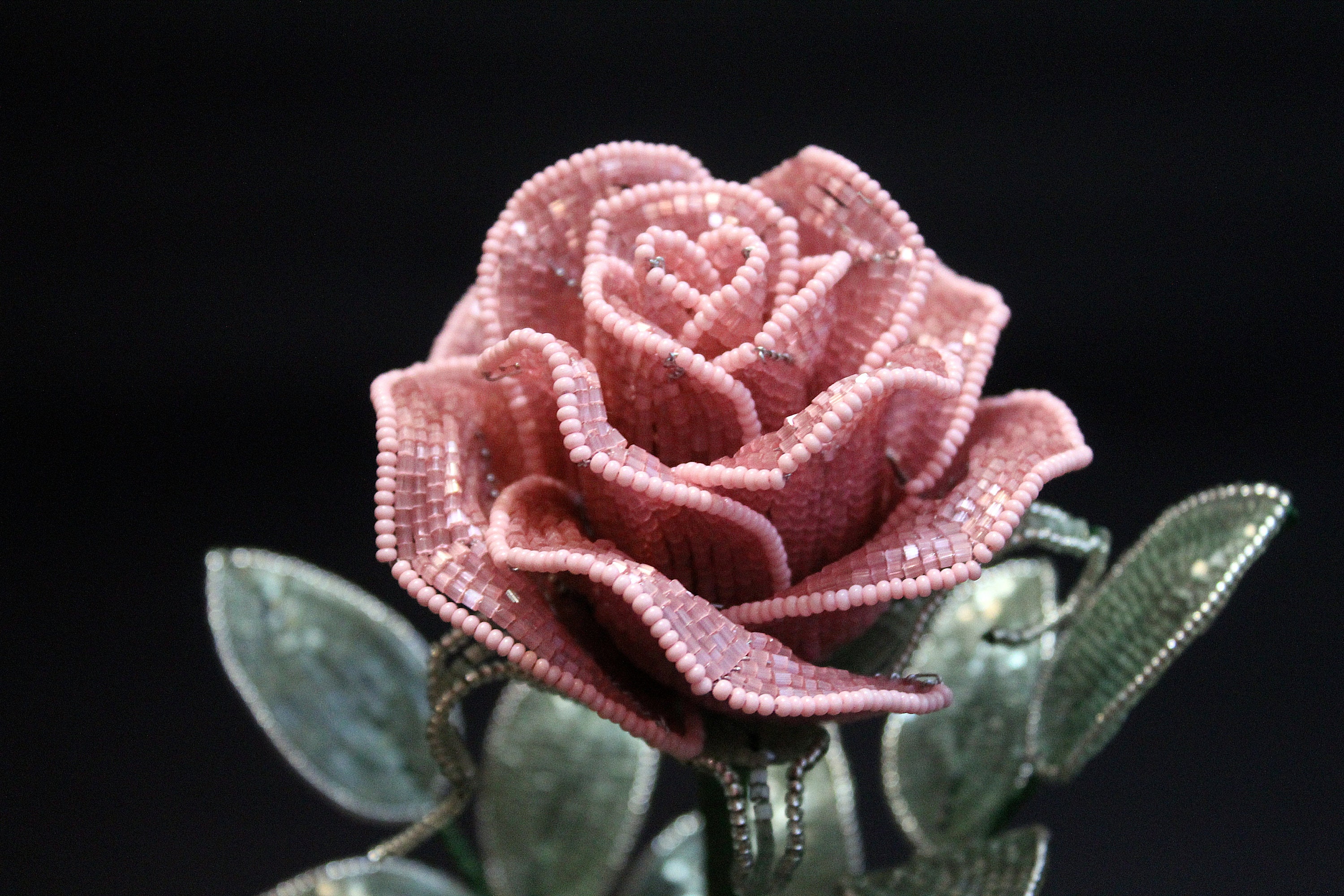 Beaded Rose Pink Rose Beaded Flower French Beaded Flower - Etsy