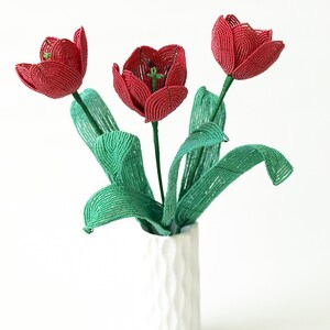 Bouquet of Tulips, Red Tulips, Spring Flowers, Beaded Flowers, Beaded ...