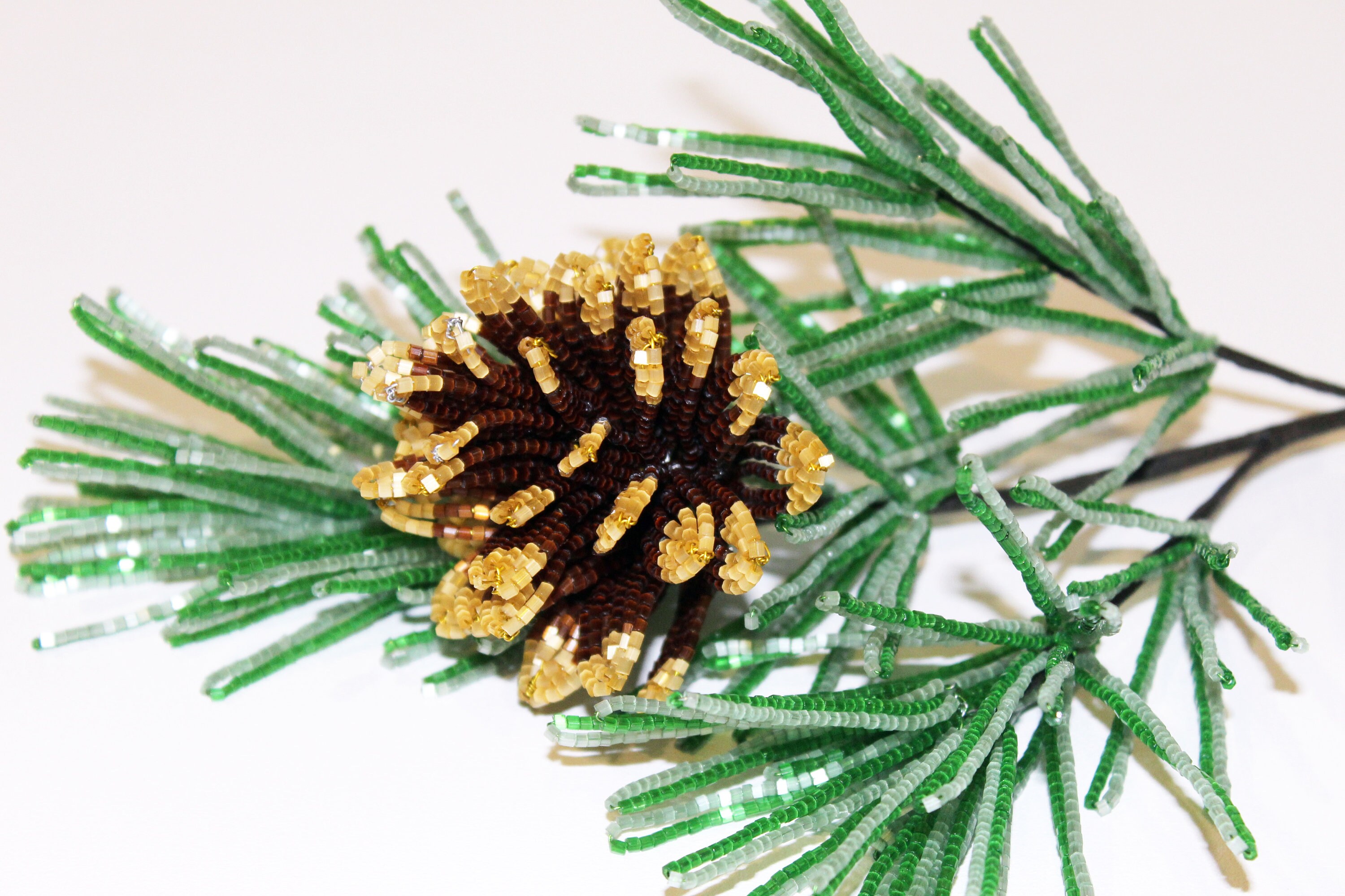Pine Cone Beaded Branch Pine Branch French Beaded Flower | Etsy