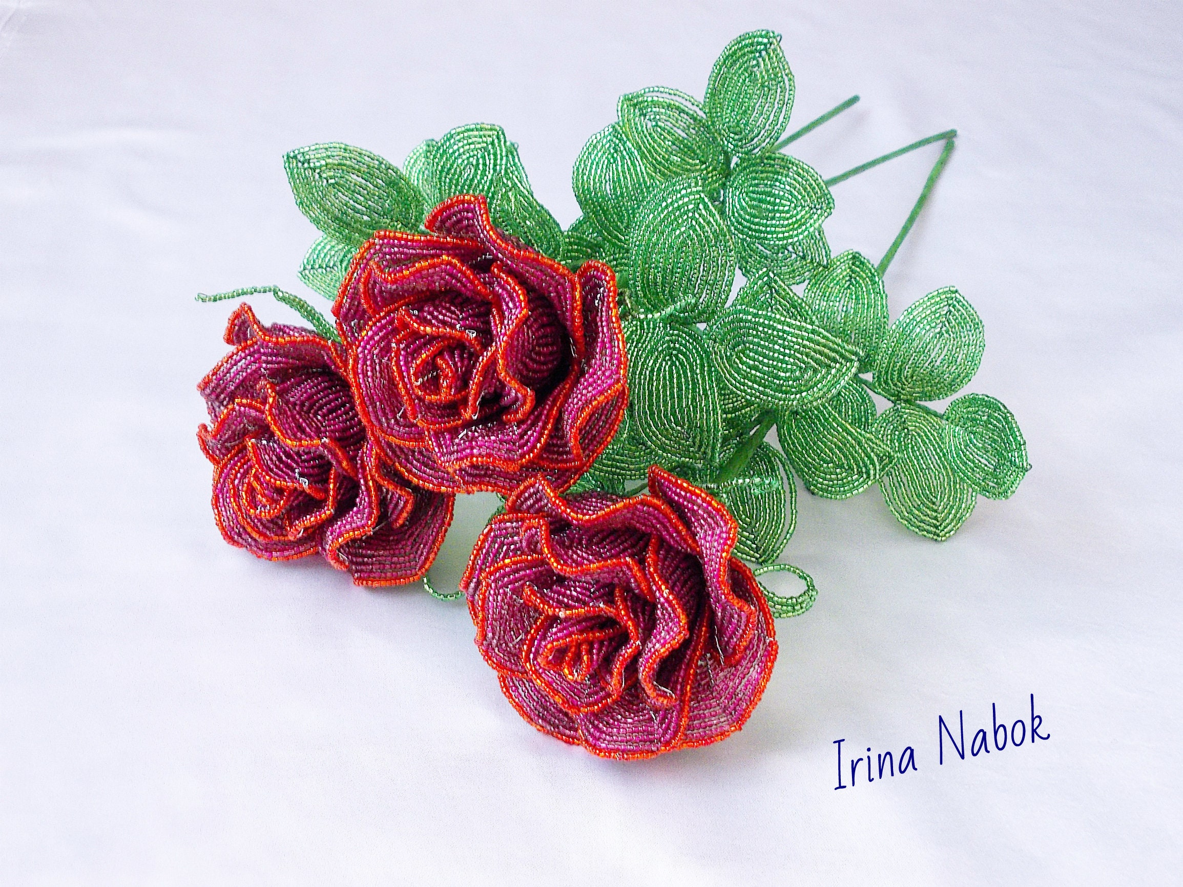 Set of 3 Roses Beaded Roses Beaded Flowers Artificial - Etsy