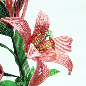 Pink Lily, French Beaded Flower, Beaded Lily, Lily Branch, Lily, Beaded ...