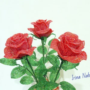 Set of 3 Roses, Beaded Roses, Beaded Flowers, Artificial Roses, House ...