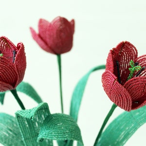 Bouquet of Tulips, Red Tulips, Spring Flowers, Beaded Flowers, Beaded ...