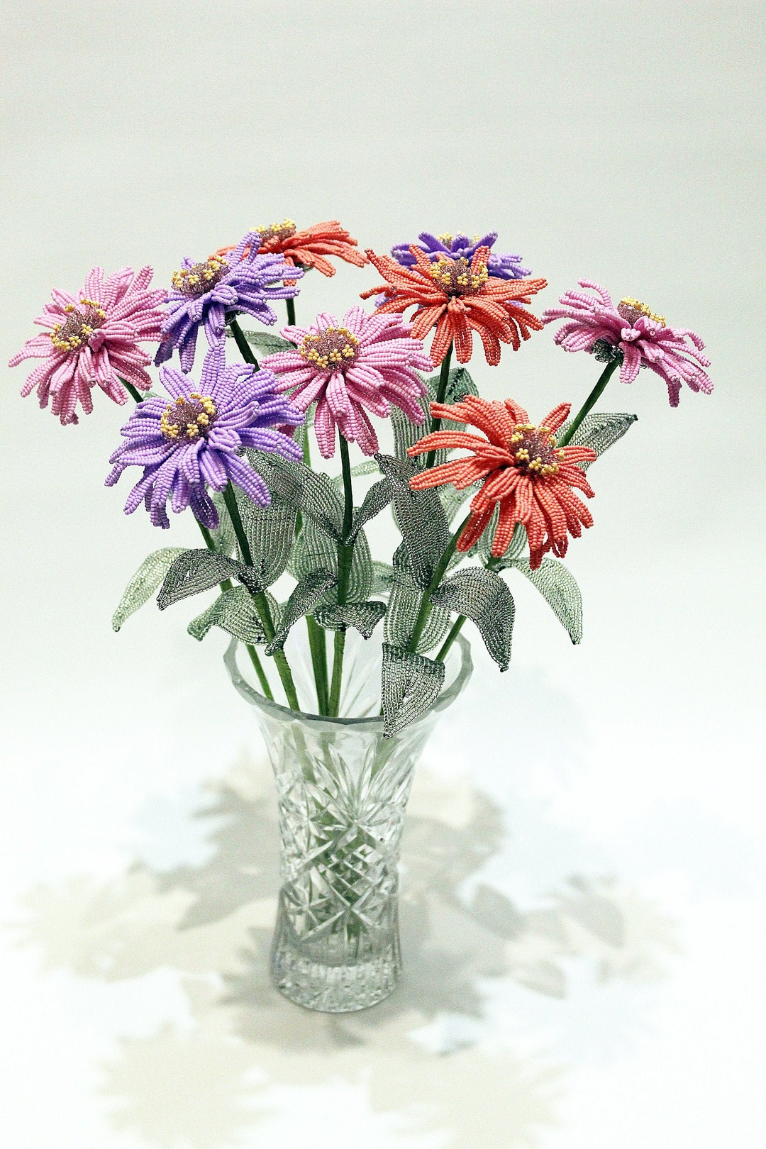 Set of 9 Zinnia Stems, French Beaded Flower, Beaded Flower, Zinnia ...