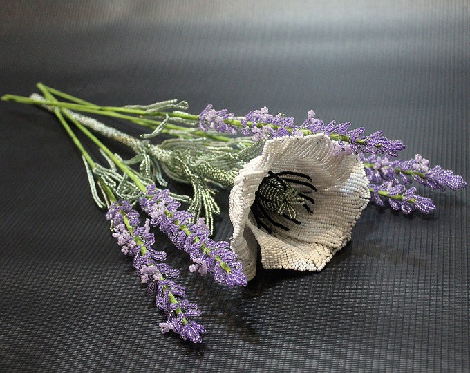 Lavender Poppy Bouquet, Lavender Stems, Poppy Stalk, Set of 7 Stems ...
