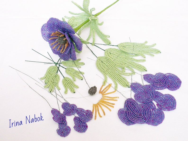 Set of 3 anemones anemones of beads the French beaded | Etsy