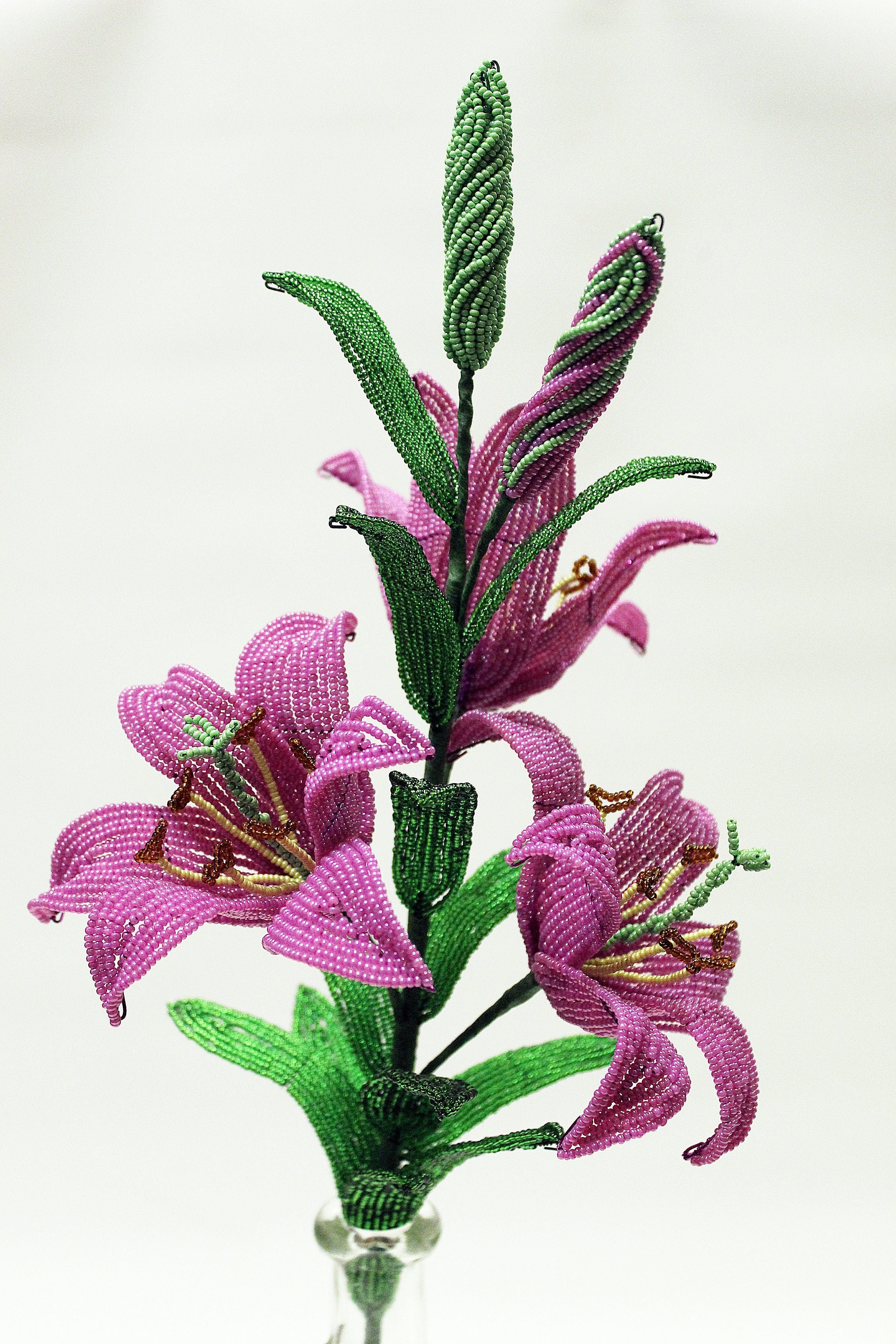 Pink Lily French Beaded Flower Beaded Lily Lily Branch - Etsy
