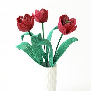 Bouquet of Tulips, Red Tulips, Spring Flowers, Beaded Flowers, Beaded ...