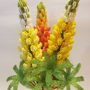 Set of 3 Lupins, Lupine From Beads, Flowers From Beads, Beaded Flowers ...