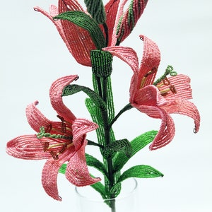 Pink Lily, French Beaded Flower, Beaded Lily, Lily Branch, Lily, Beaded ...