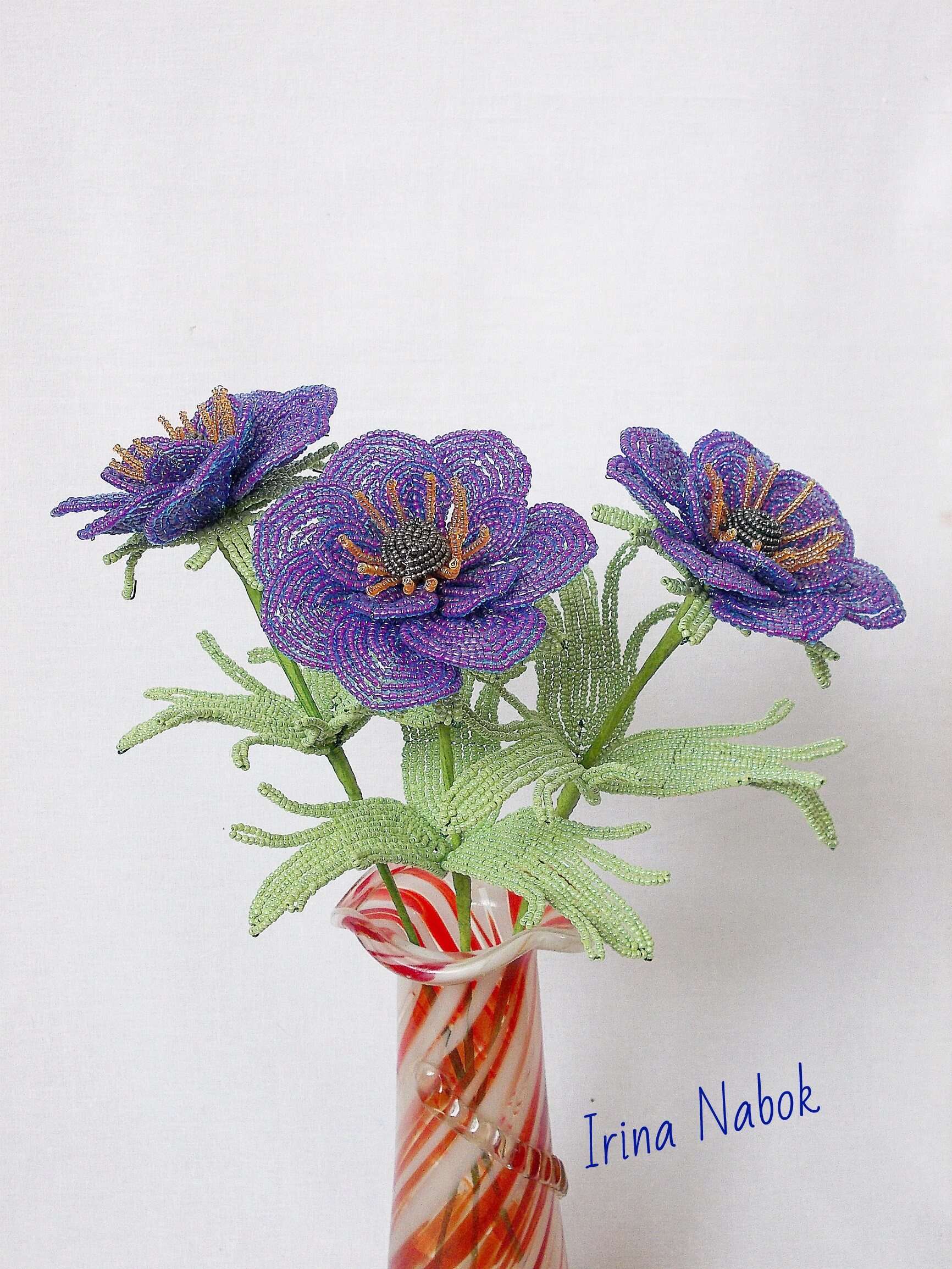 Set of 3 anemones anemones of beads the French beaded | Etsy