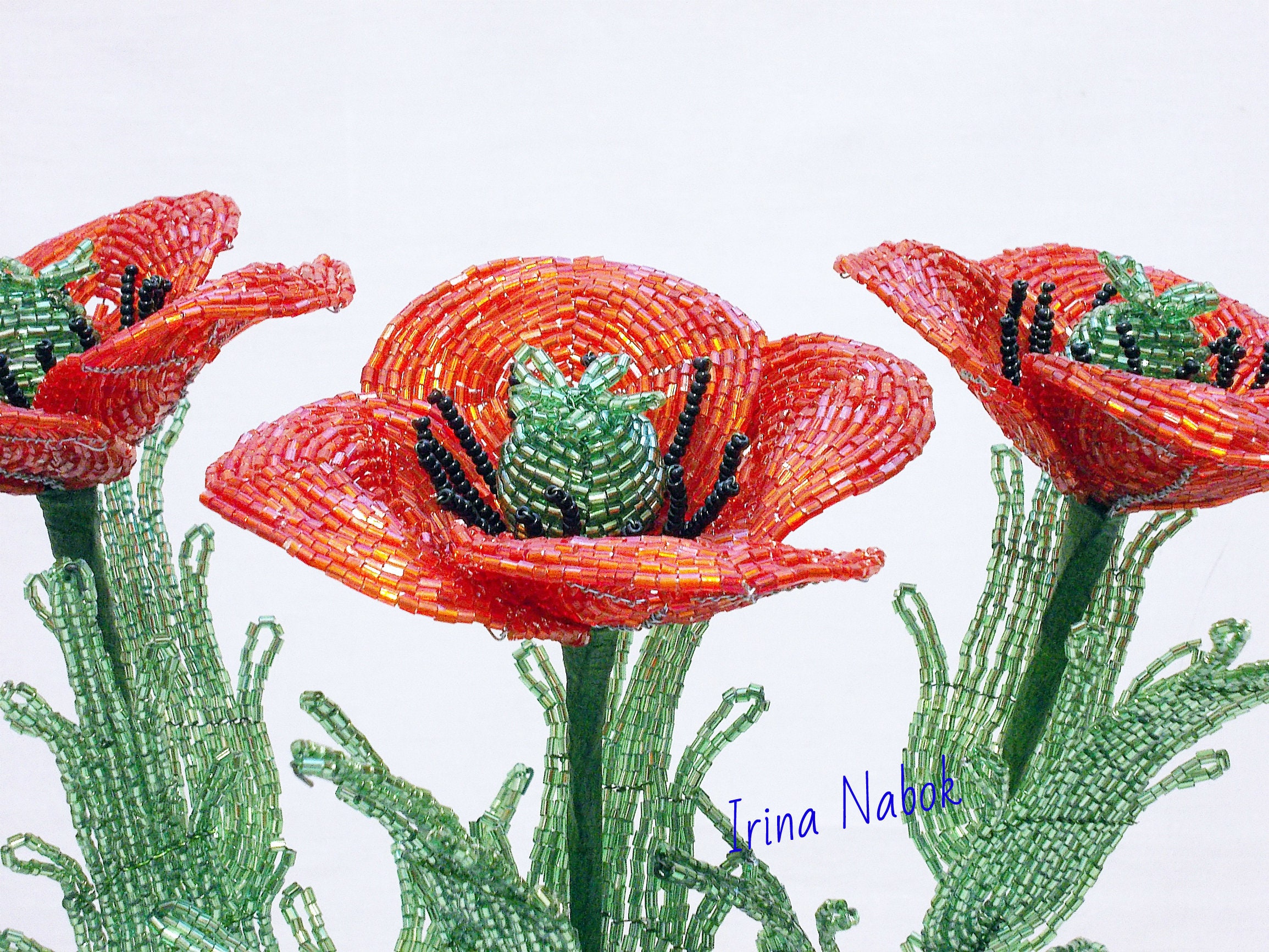 Red Poppies Set of 3 Poppies French Beaded Flowers Beaded - Etsy