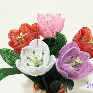 Set of 5 Tulips, French Beaded Flower, Tulip, Spring Flowers, Beaded ...