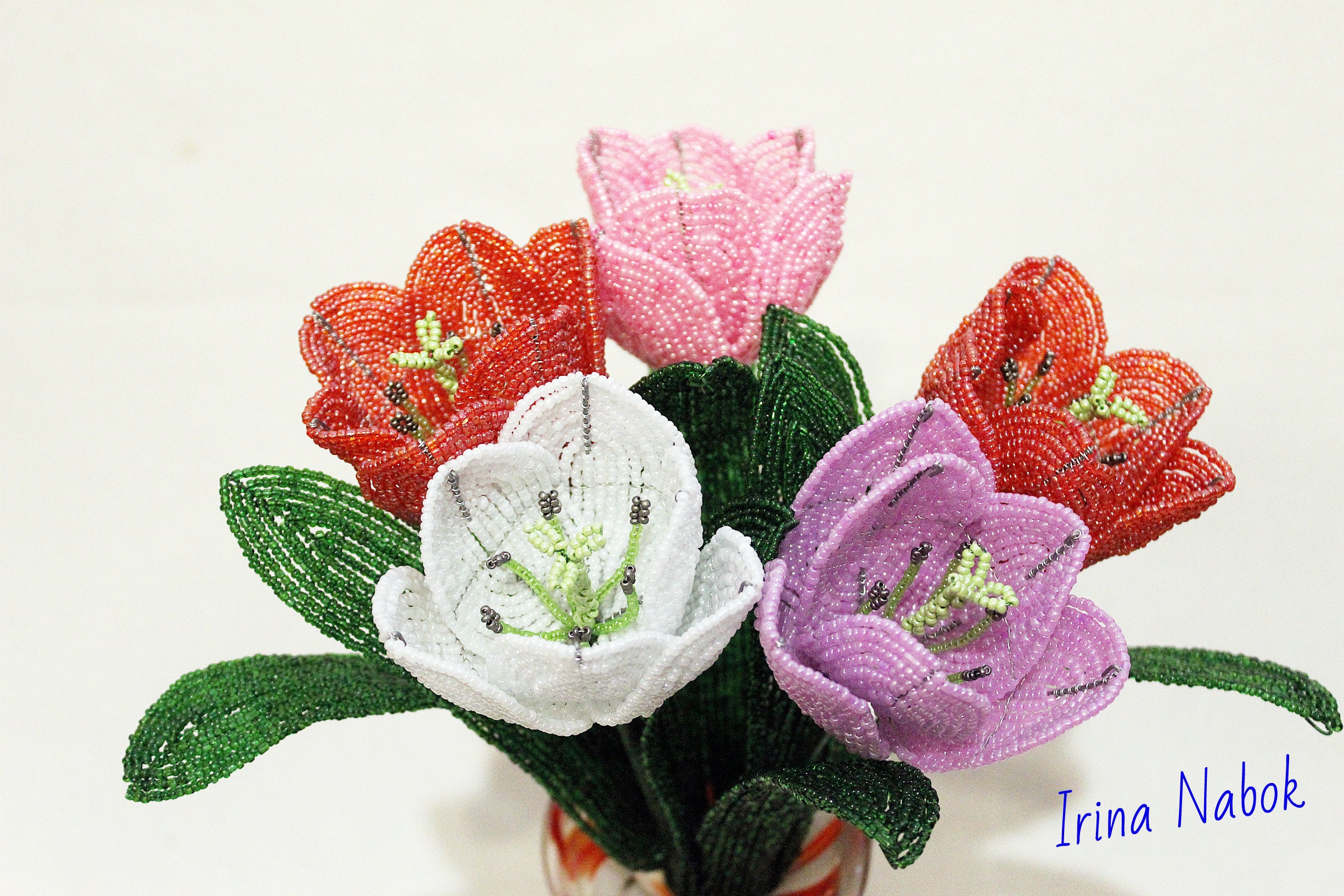 Set of 5 Tulips French Beaded Flower Tulip Spring Flowers | Etsy