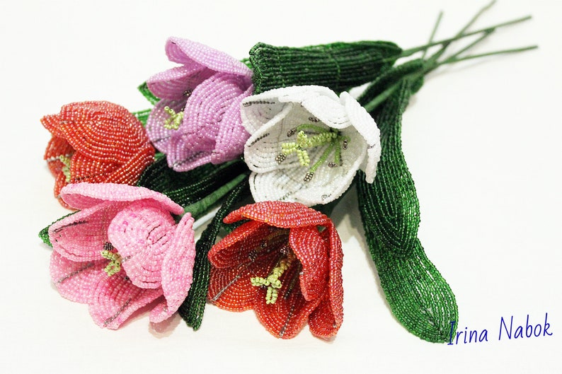 Set of 5 Tulips French Beaded Flower Tulip Spring Flowers | Etsy