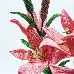Pink Lily, French Beaded Flower, Beaded Lily, Lily Branch, Lily, Beaded ...