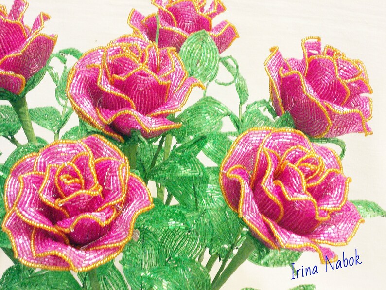 Roses French Beaded Flower Pink Roses Beaded Rose Beaded | Etsy