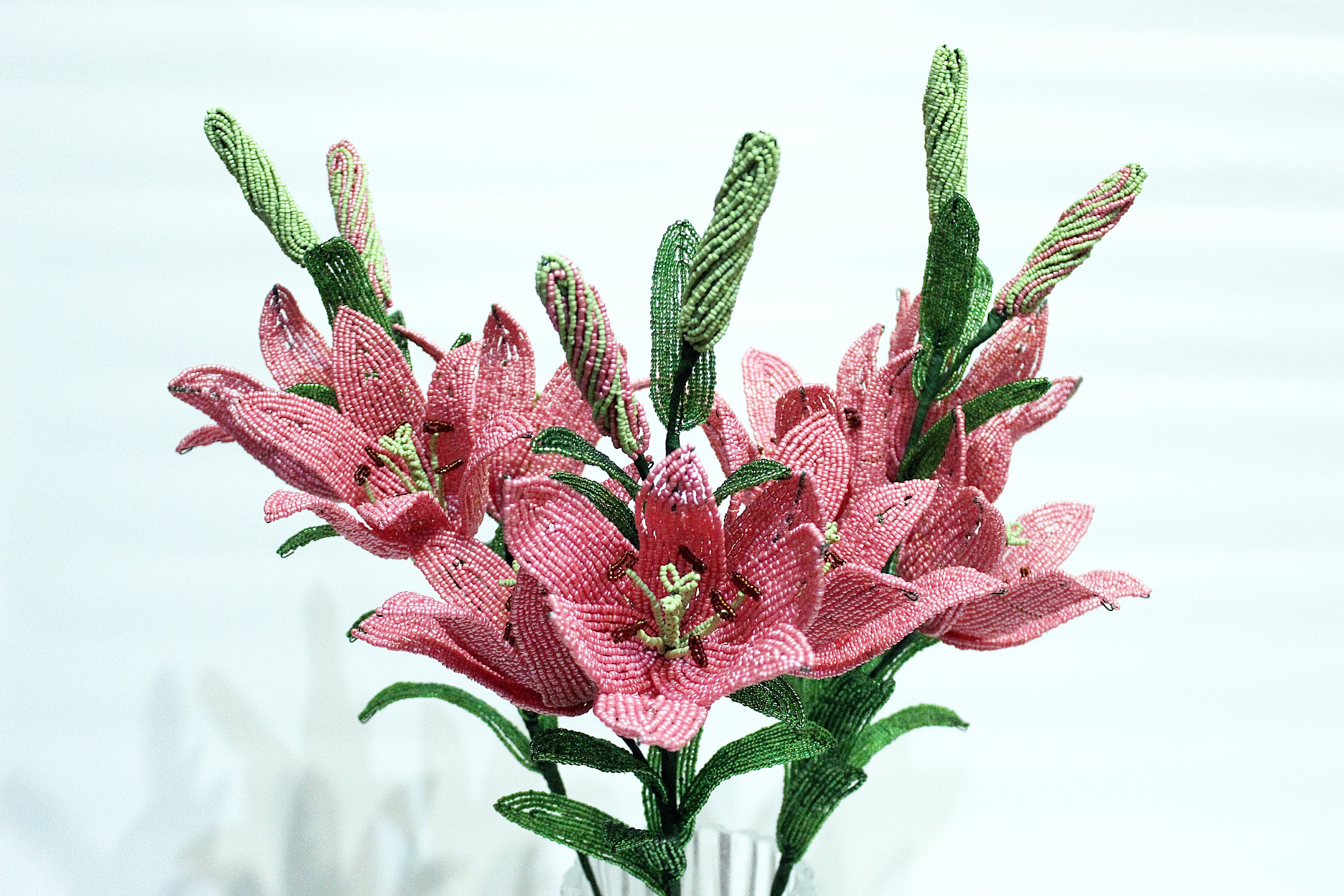 Bouquet of 3 branches of lilies french beaded flower beaded | Etsy