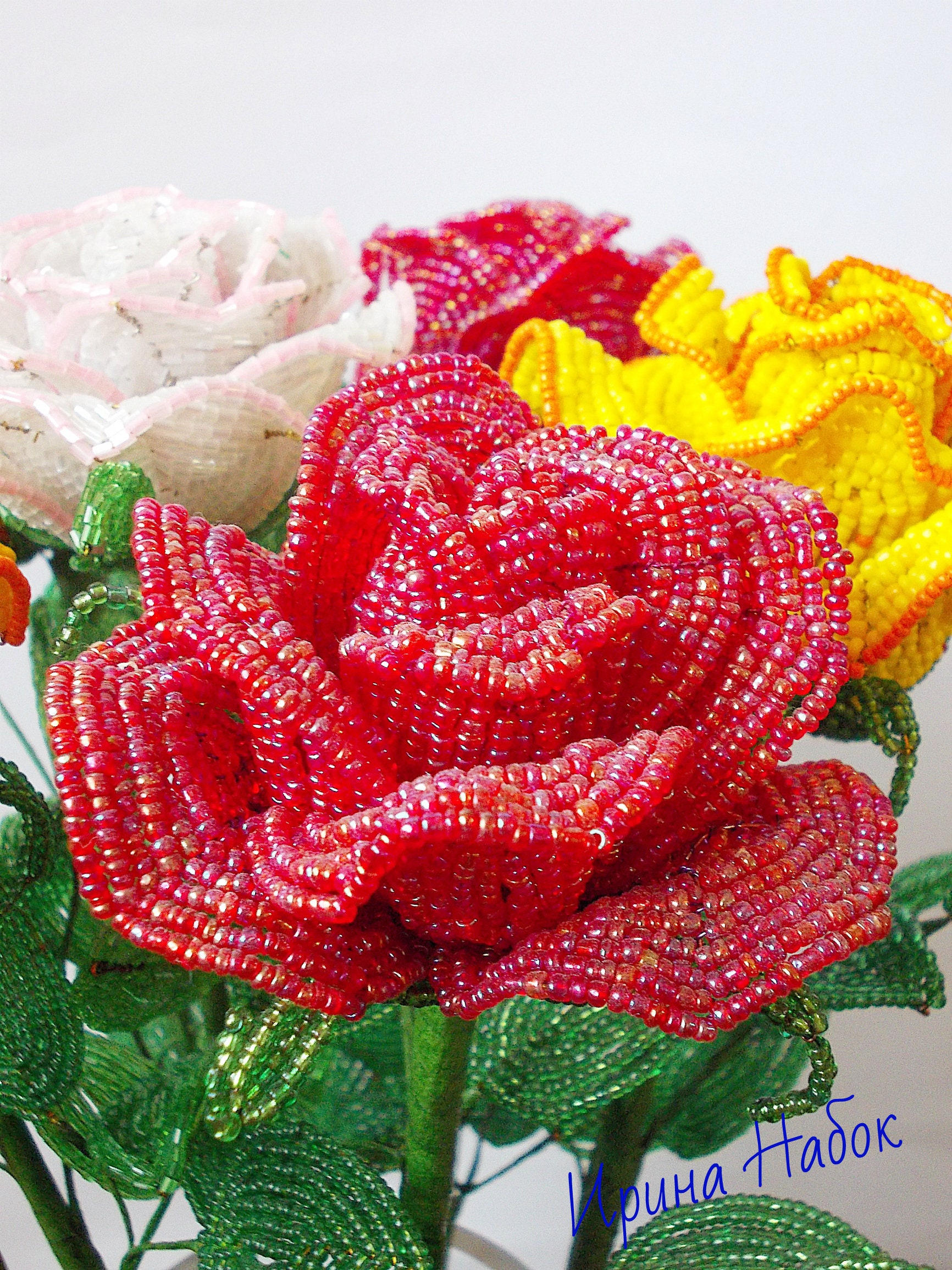 Beaded Flowers Roses From Beads Author's Handwork - Etsy