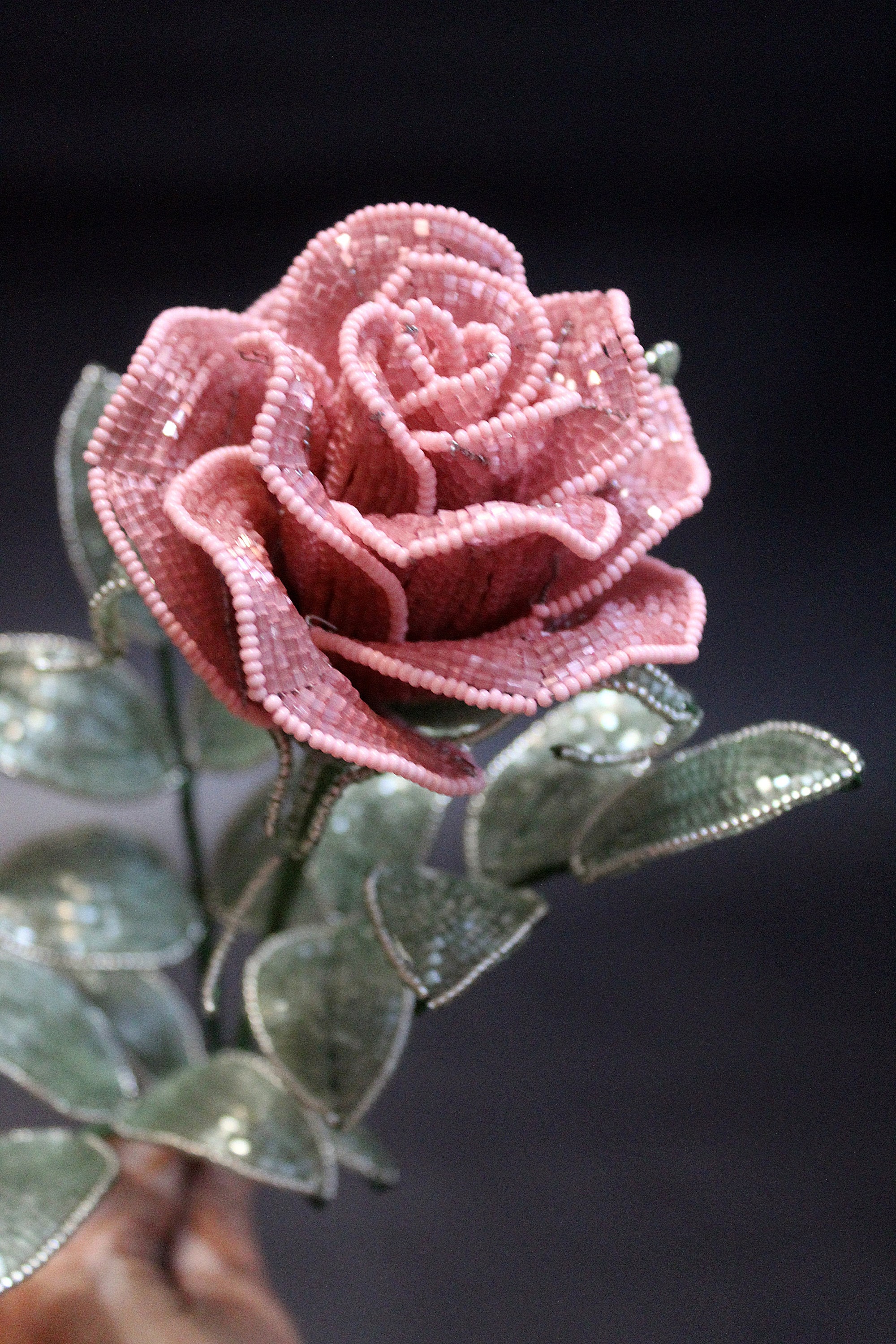 Beaded Rose Pink Rose Beaded Flower French Beaded Flower - Etsy