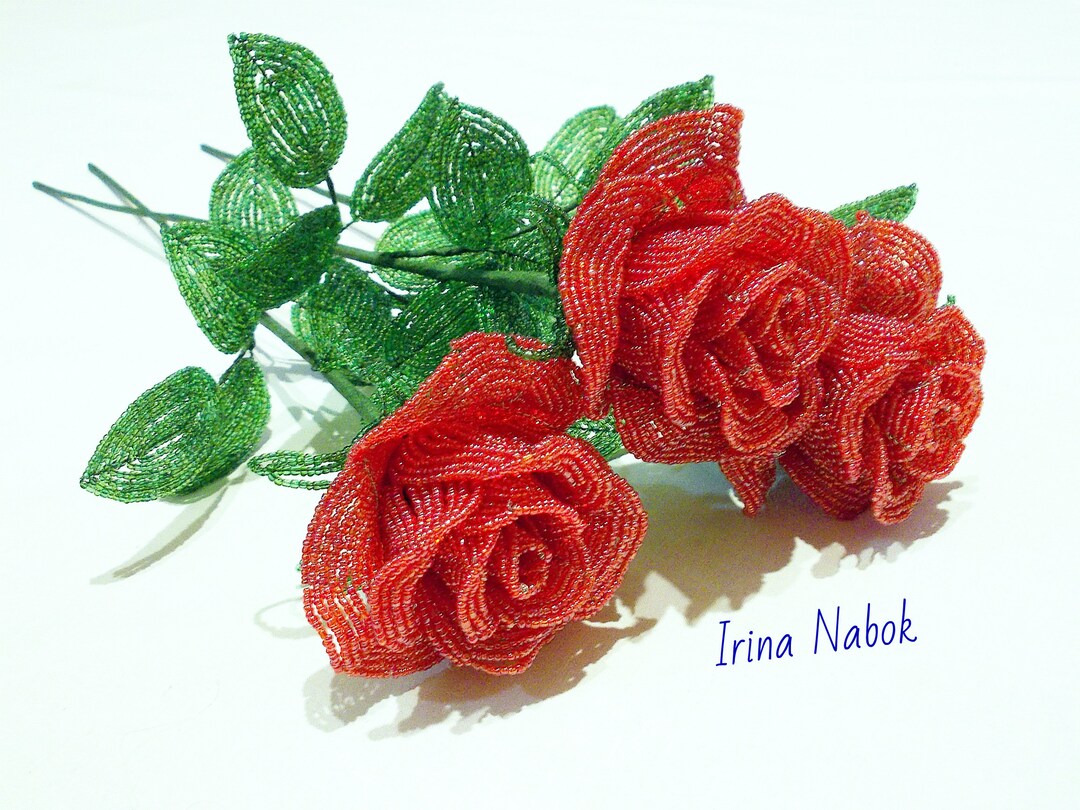 Set of 3 Roses, Beaded Roses, Beaded Flowers, Artificial Roses, House ...