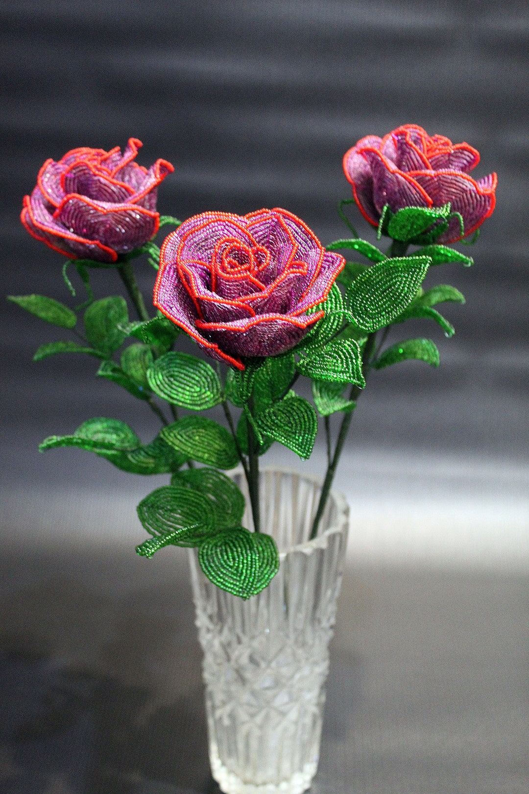Set of 3 Roses, Beaded Roses, Beaded Flowers, Artificial Roses, House ...