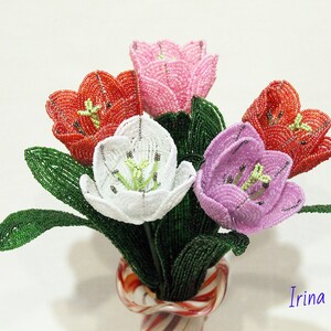 Set of 5 Tulips, French Beaded Flower, Tulip, Spring Flowers, Beaded ...