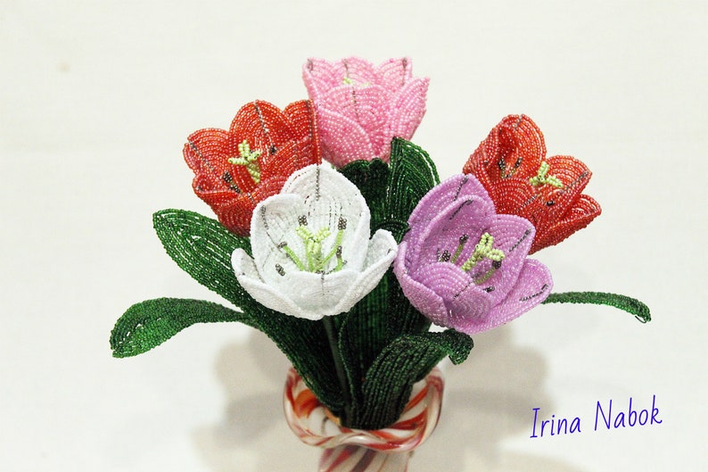 Set of 5 Tulips French Beaded Flower Tulip Spring Flowers | Etsy