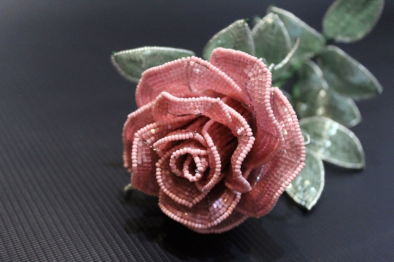 Beaded Rose Pink Rose Beaded Flower French Beaded Flower - Etsy