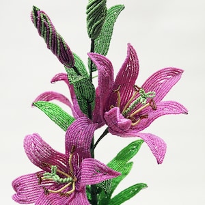 Pink Lily, French Beaded Flower, Beaded Lily, Lily Branch, Lily, Beaded ...