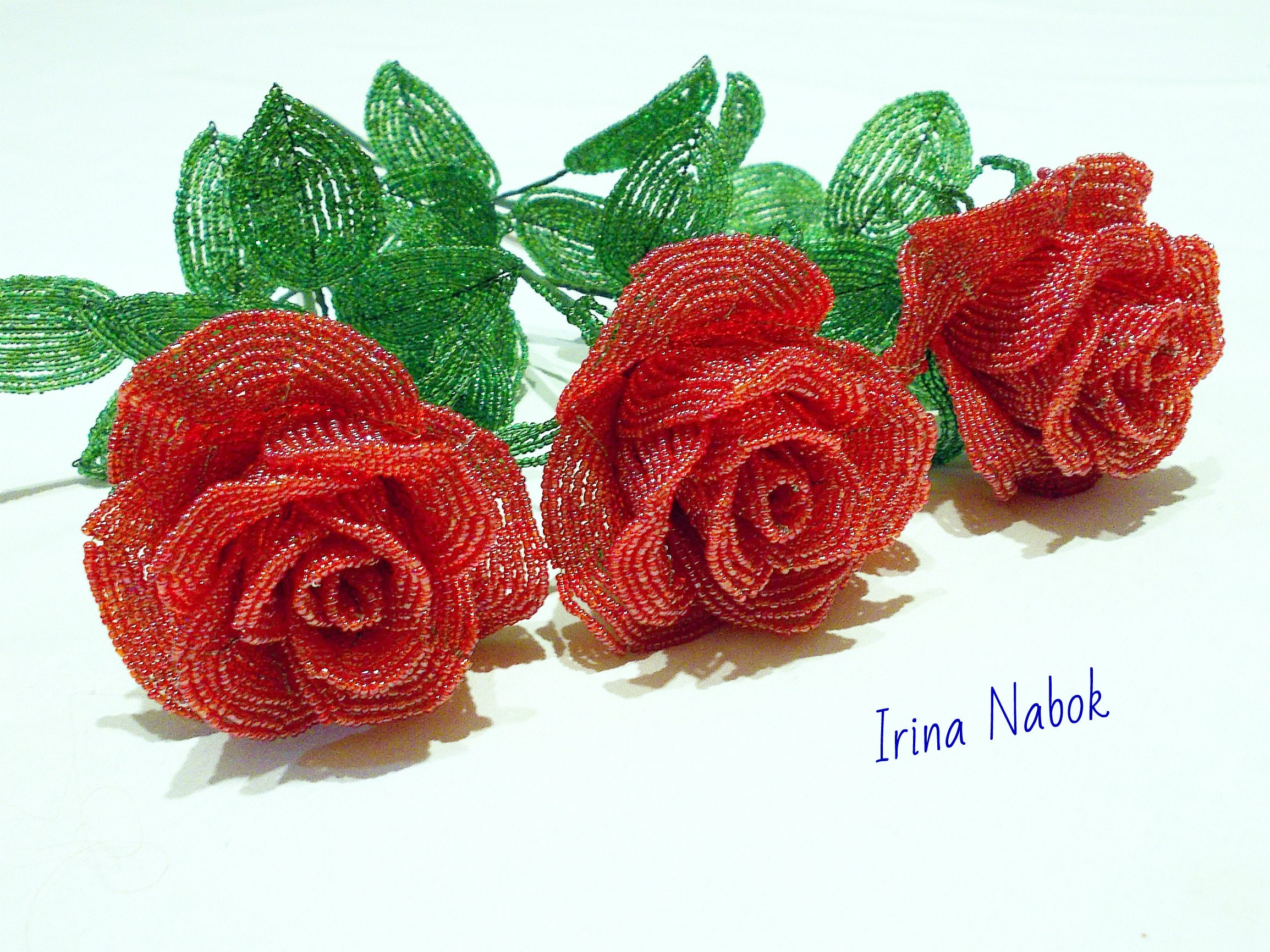 Set of 3 roses beaded roses beaded flowers artificial | Etsy