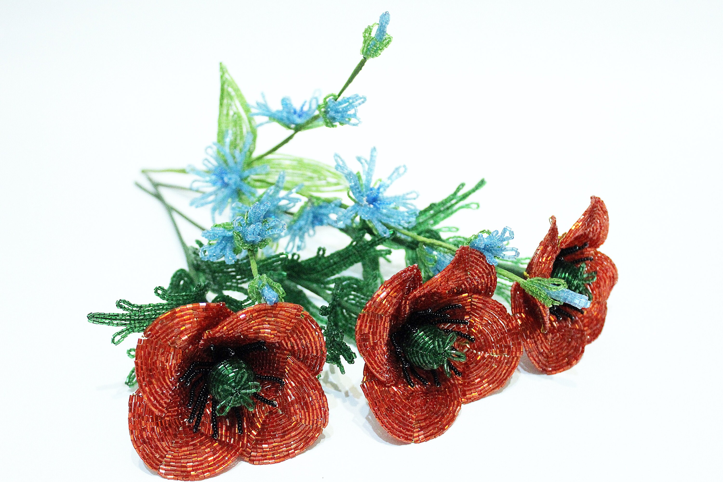 Red Poppy and Chicory Bier Bouquet Field Poppy Beaded - Etsy