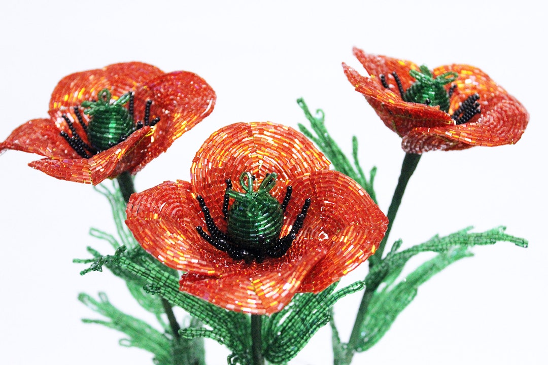 Pdf Poppy, Beaded Poppy Pdf, Tutorial Beaded Poppy, French Beaded Poppy ...