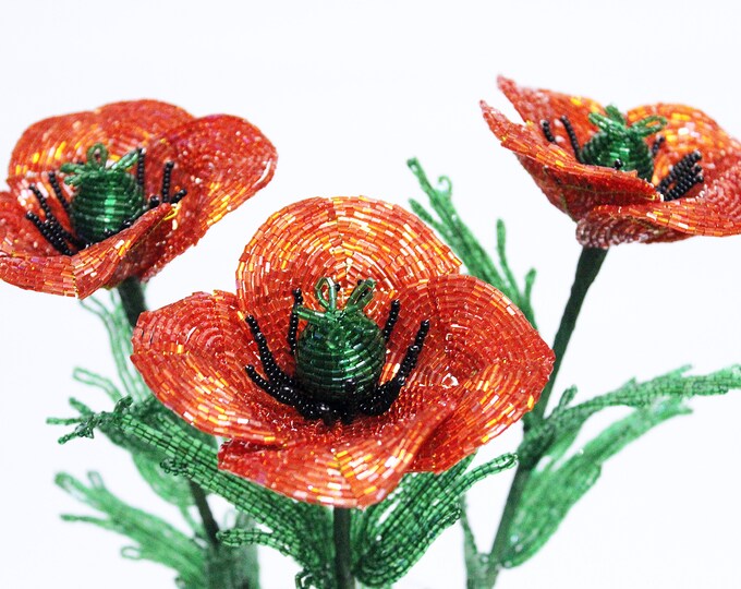 Pdf Poppy, Beaded Poppy Pdf, Tutorial Beaded Poppy, French Beaded Poppy ...