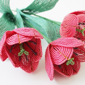 Bouquet of Tulips, Red Tulips, Spring Flowers, Beaded Flowers, Beaded ...