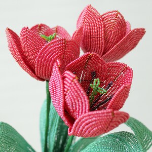 Bouquet of Tulips, Red Tulips, Spring Flowers, Beaded Flowers, Beaded ...