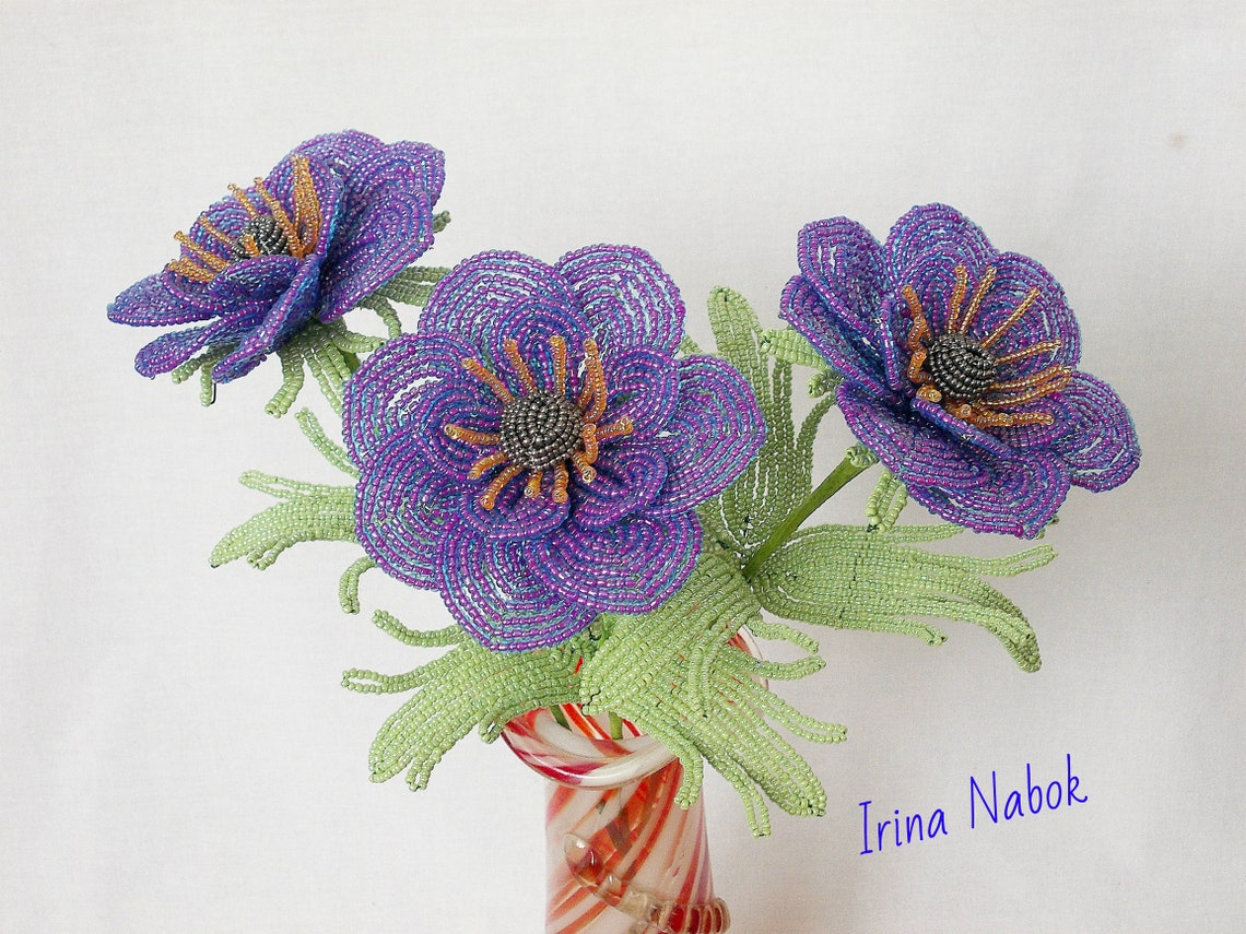 Set of 3 Anemones Anemones of Beads the French Beaded - Etsy