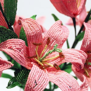 Pink Lily, French Beaded Flower, Beaded Lily, Lily Branch, Lily, Beaded ...