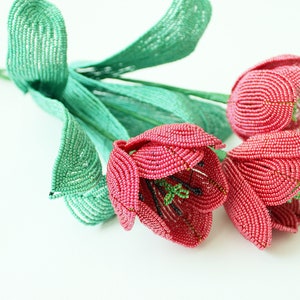 Bouquet of Tulips, Red Tulips, Spring Flowers, Beaded Flowers, Beaded ...