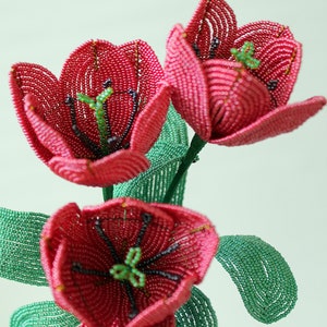 Bouquet of Tulips, Red Tulips, Spring Flowers, Beaded Flowers, Beaded ...