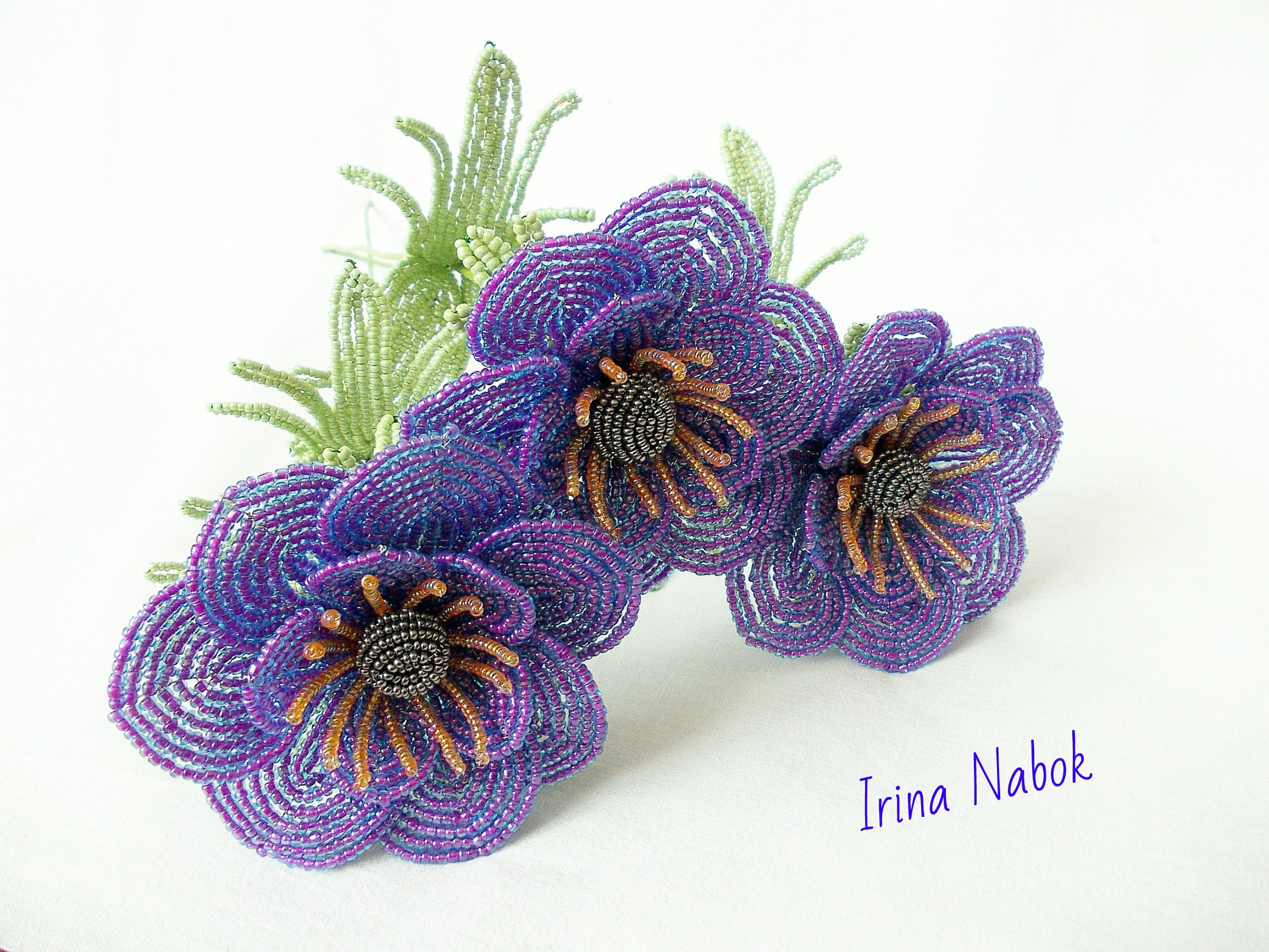 Set of 3 anemones anemones of beads the French beaded | Etsy