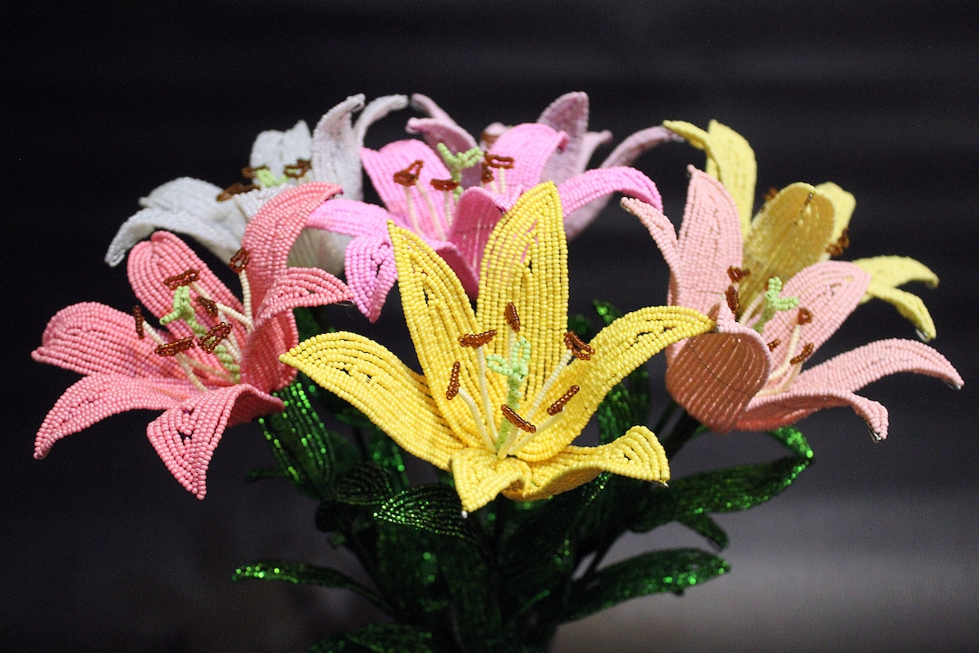 Lilies, French Beaded Flower, Beaded Flowers, Beaded Bouquet, Lily ...