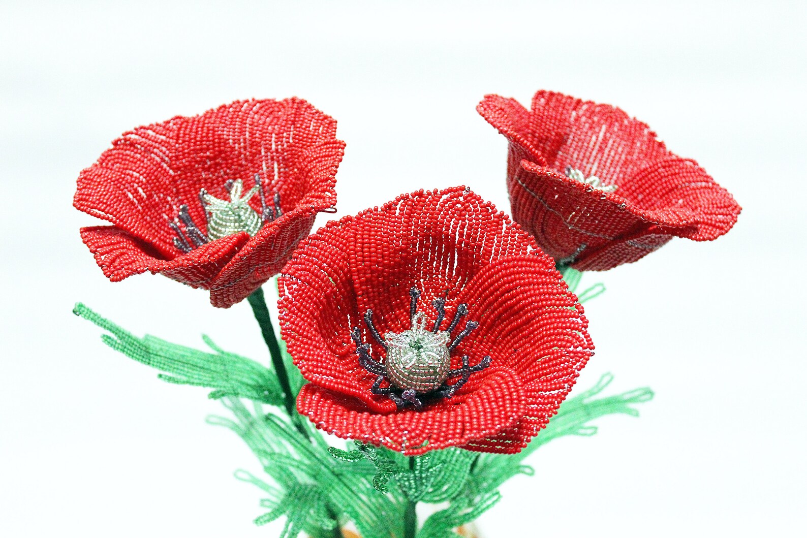 Red Poppies French Beaded Flower Beaded Poppies Artificial | Etsy